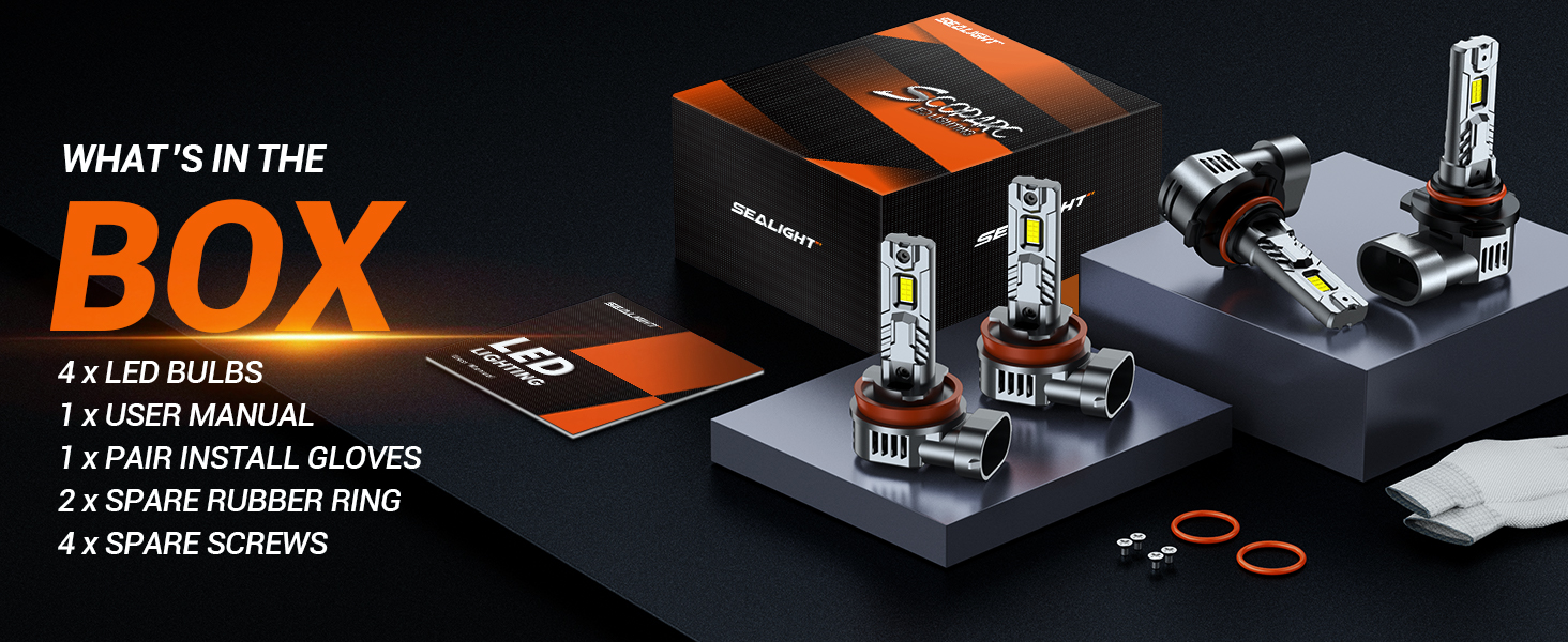 SEALIGHT S2S 9005/HB3 H11/H9/H8 70W 6500K White IP68 LED Headlight Bulbs 2 Pairs