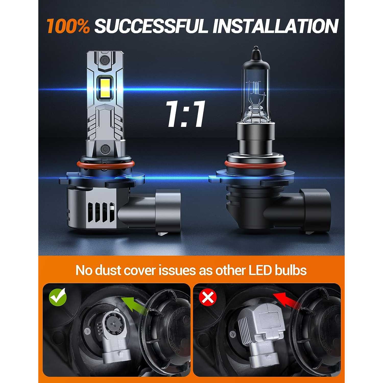 SEALIGHT S2S 9005/HB3 70W 6500K White IP68 LED Headlight Bulbs 2Pcs